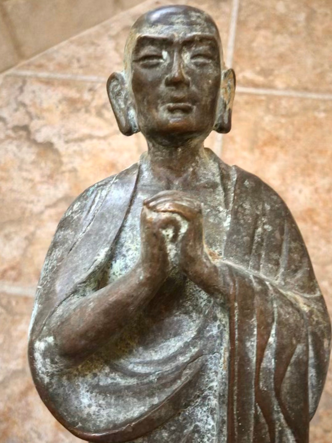 Antique Bronze Buddha Sculpture Long Ears Lucky Buddha on Lotus ...