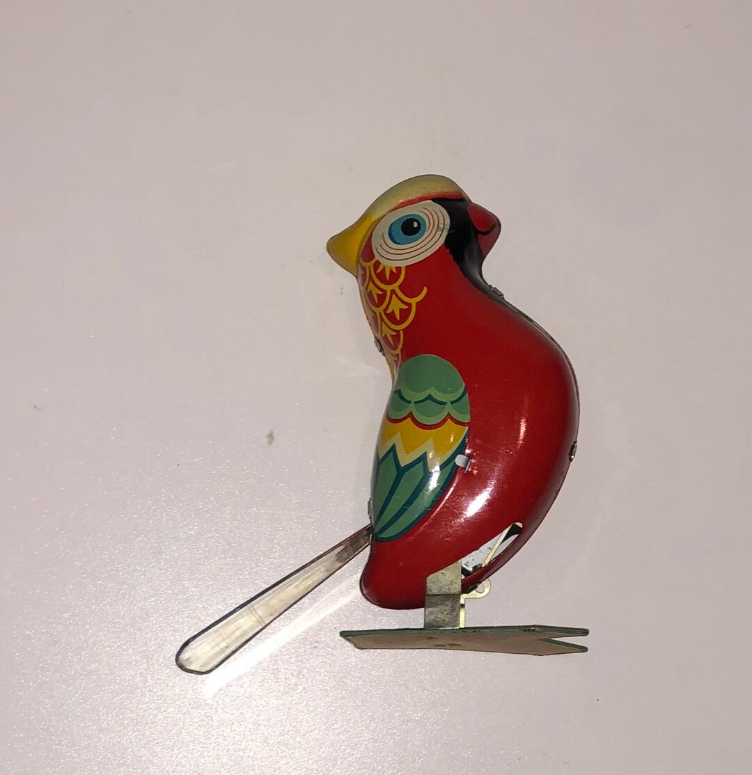 Vintage Jumping Parrot Lithographed Tin Toy 1980s Wind-up Bird Toy as ...