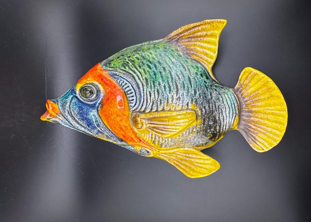 Gorgeous Italian Redware Fish Wall Sculpture Polychrome Glaze 3D Art ...