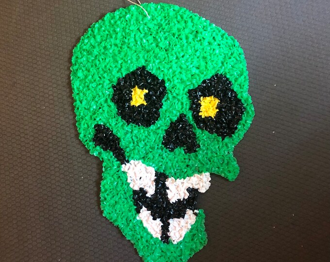 Vintage Glowing 1970s Green Halloween Skull Holiday Wall Ornament ...
