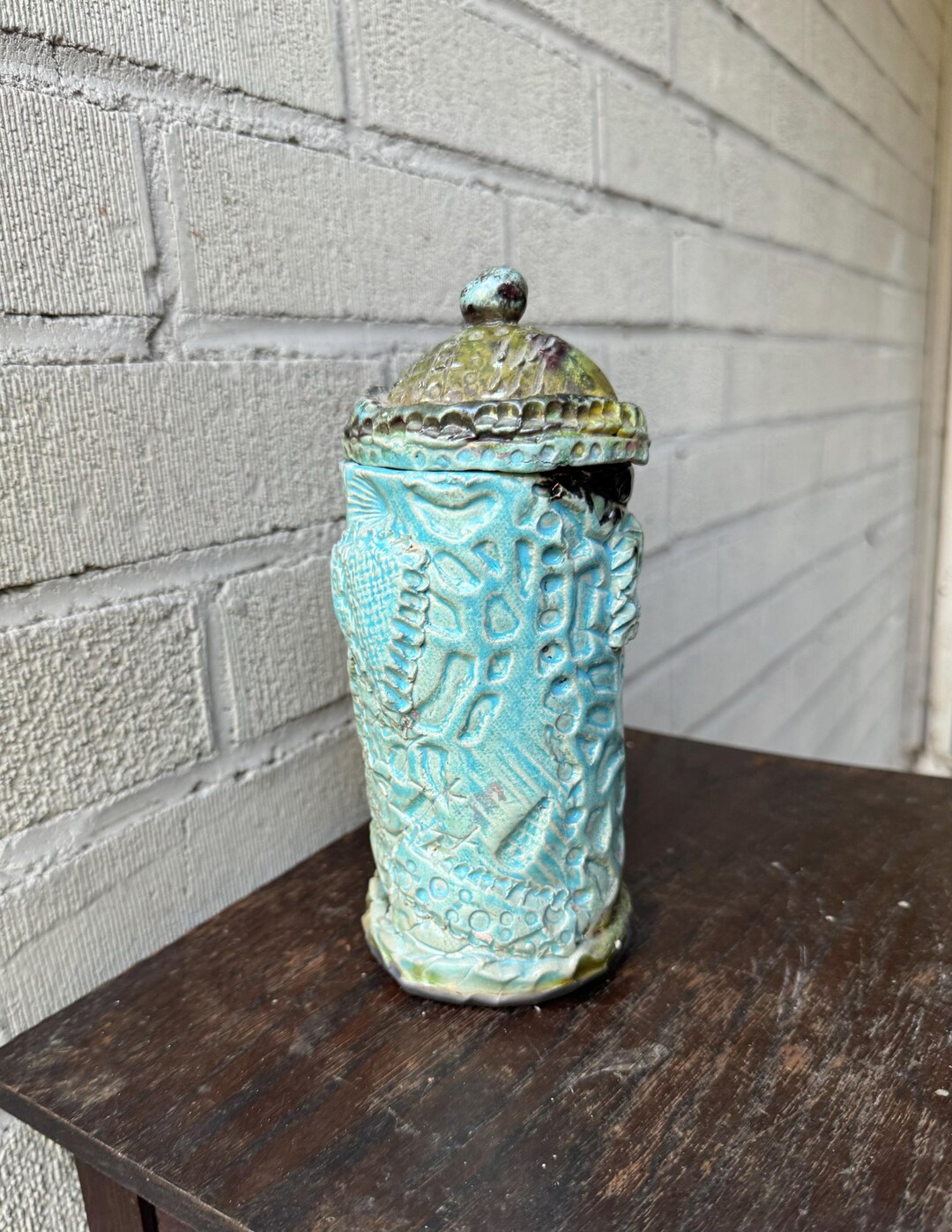 Hand Built Raku Pottery Sculpted Lidded Stash Box Ceramic Canister ...