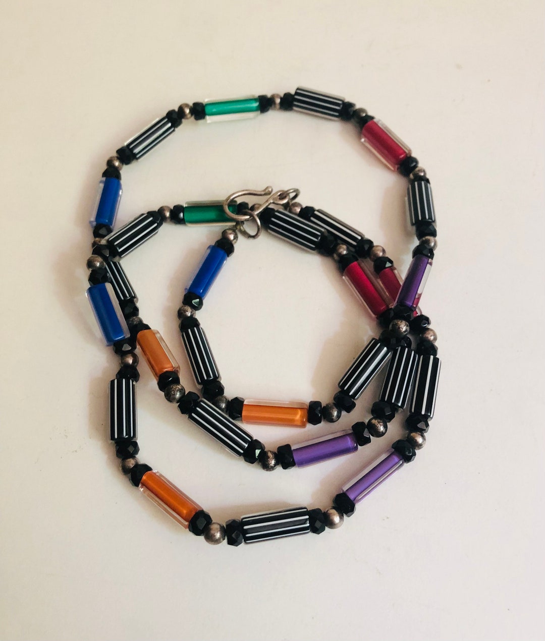 Stunning Fused Art Glass Beaded Opera Length Necklace Multicolor Strand ...