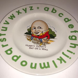 Vintage Humpty Dumpty Sat on a Wall Nursery Rhyme Alphabet Plate Wood ...