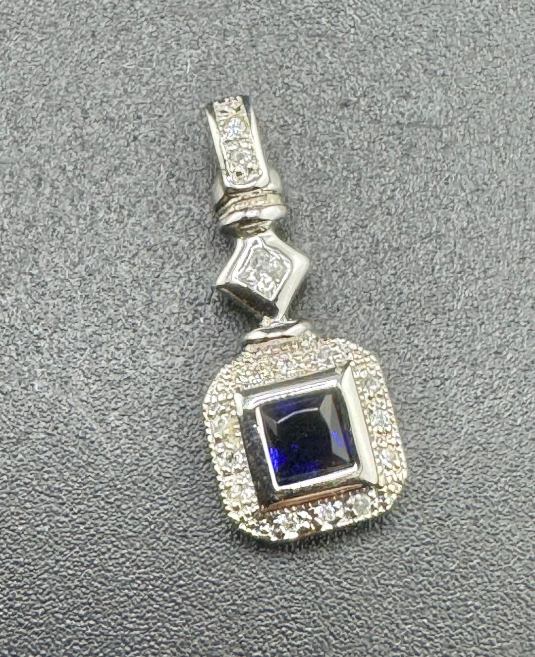 Vintage Sterling Faux Sapphire Diamond Pendant Art Deco Inspired ...