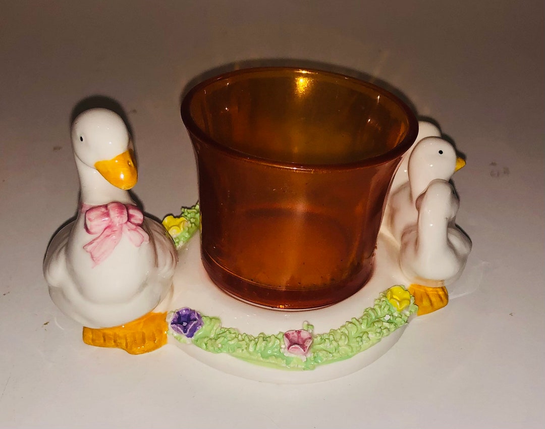 Adorable Vintage Ducks Ducklings Votive Candle Holder OCI Omnibus Fitz ...