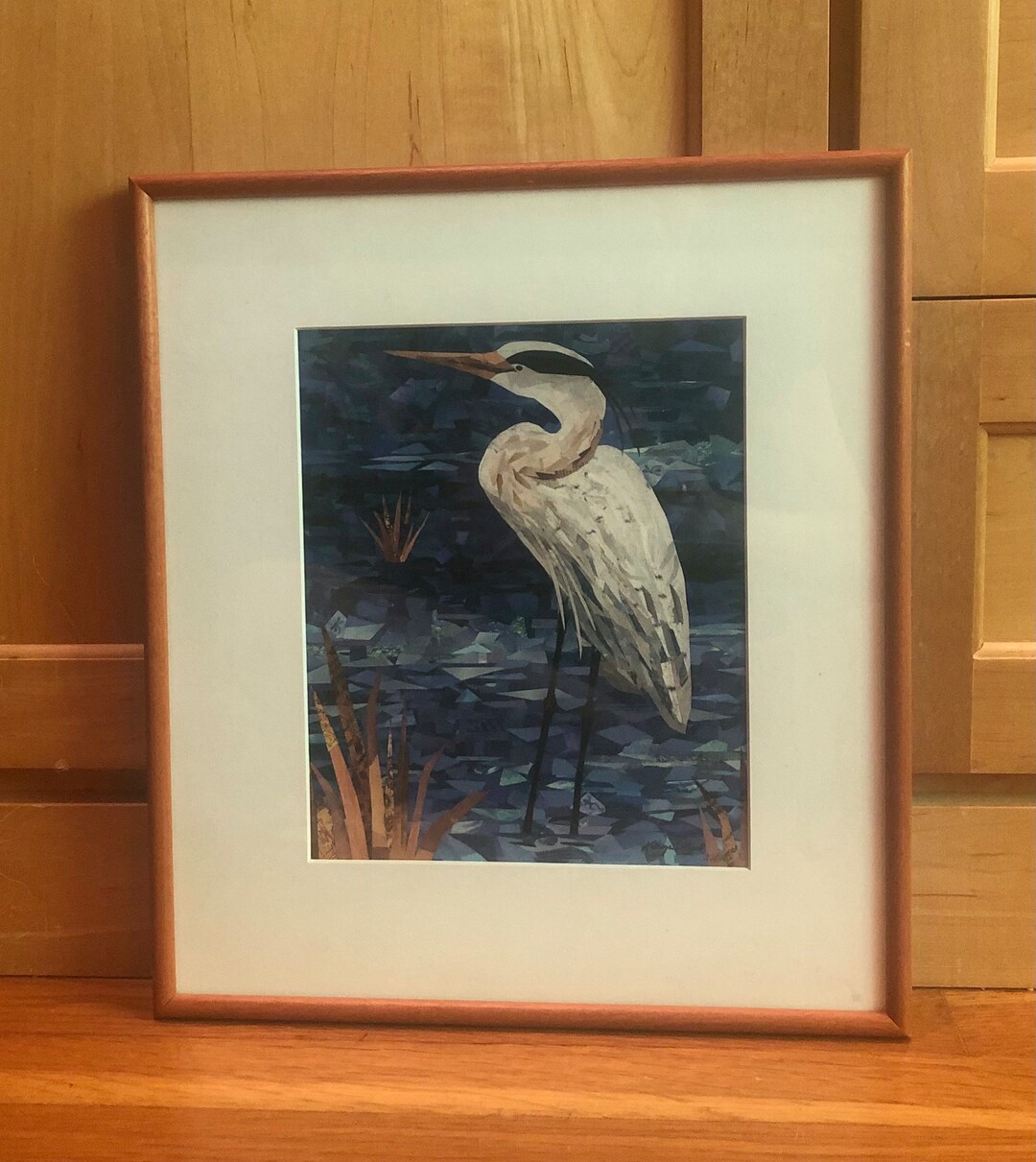 Vintage Framed Egret Cut Paper Mosaic Print Katheryne Gould Nautical ...
