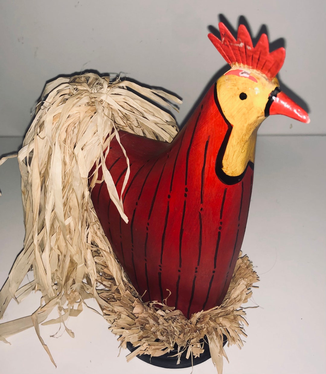 Whimsical Hand Painted Wooden Rooster Statue Pier 1 Indonesian Folk Art ...