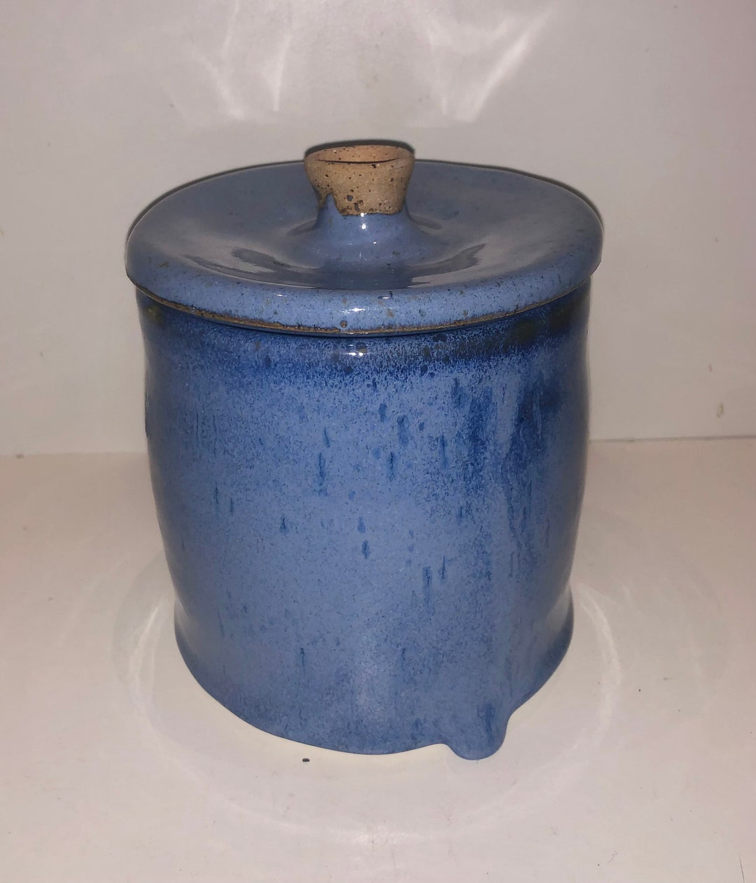 Vintage Studio Artist Cornflower Blue Ceramic Trinket Box Hippie Boho ...