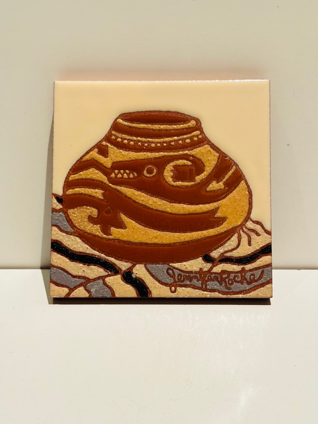 Vtg Terracotta Handmade Jennifer Roche Tile Mimbres Pot Lizard Animal ...