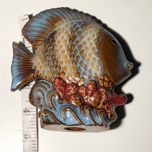 Lusterous Small Ceramic Fish Figurine Fish Swimming Waves Red Coral ...