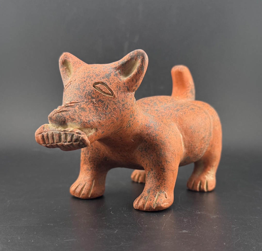 Vtg Precolumbian Style Mexican Ceramic Colima Dog Sculpture Chubby Red ...