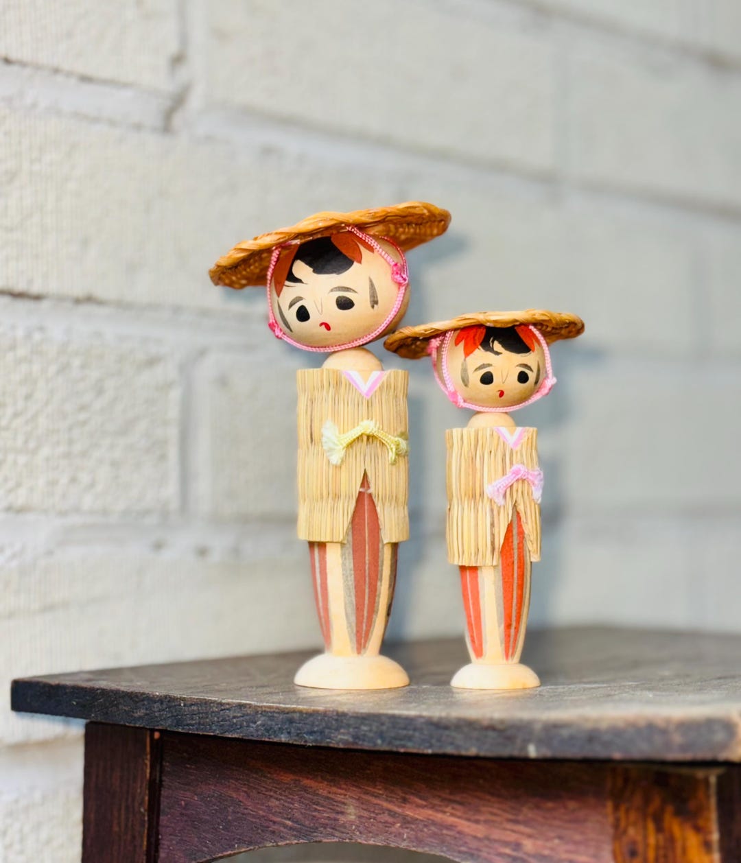 Adorable Set 2 Japanese Kokeshi Dolls Bobbleheads Artist Signed MCM ...