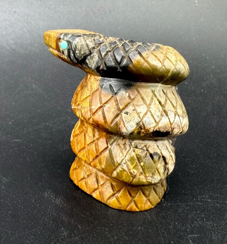 Vintage Zuni Rattlesnake Fetish Carved Picasso Marble Miniature Coiled ...