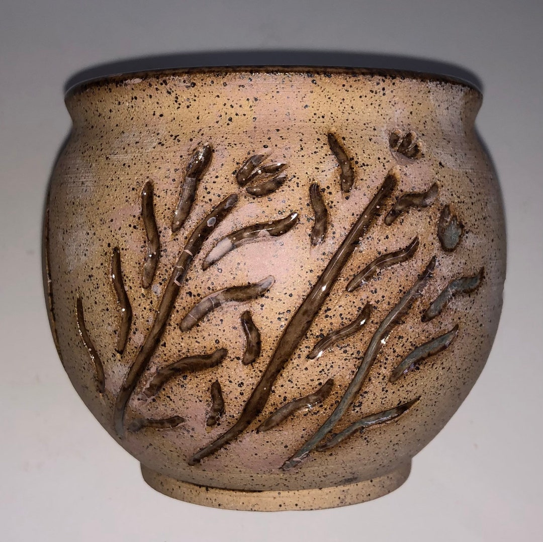 1992 Hand Thrown Signed Ceramic Weed Pot Squat Vase Abstract Flower ...