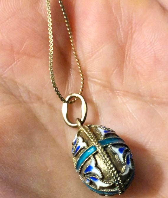 Enameled Russian Egg Pendant Vintage Russian Enameled… - Gem
