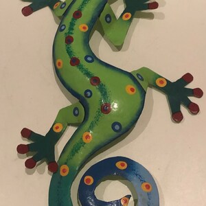 Vtg Hand Painted Haitian Gecko Lizard Metal Sculpture Wall Hanging ...