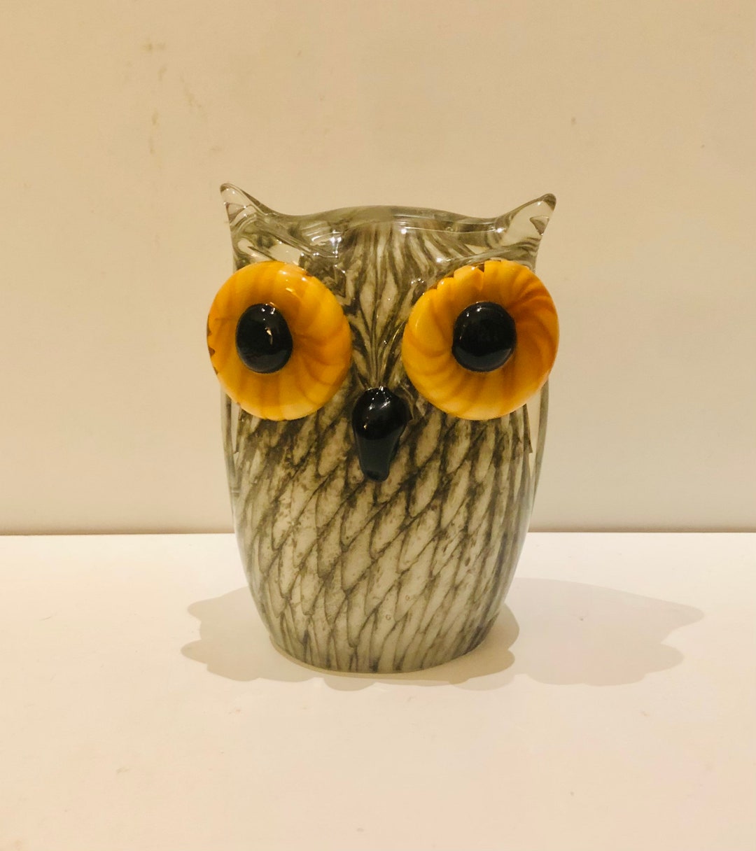 Vintage Art Glass Big Eyed Snowy Owl Sculpture Blown Glass Owl Statue ...