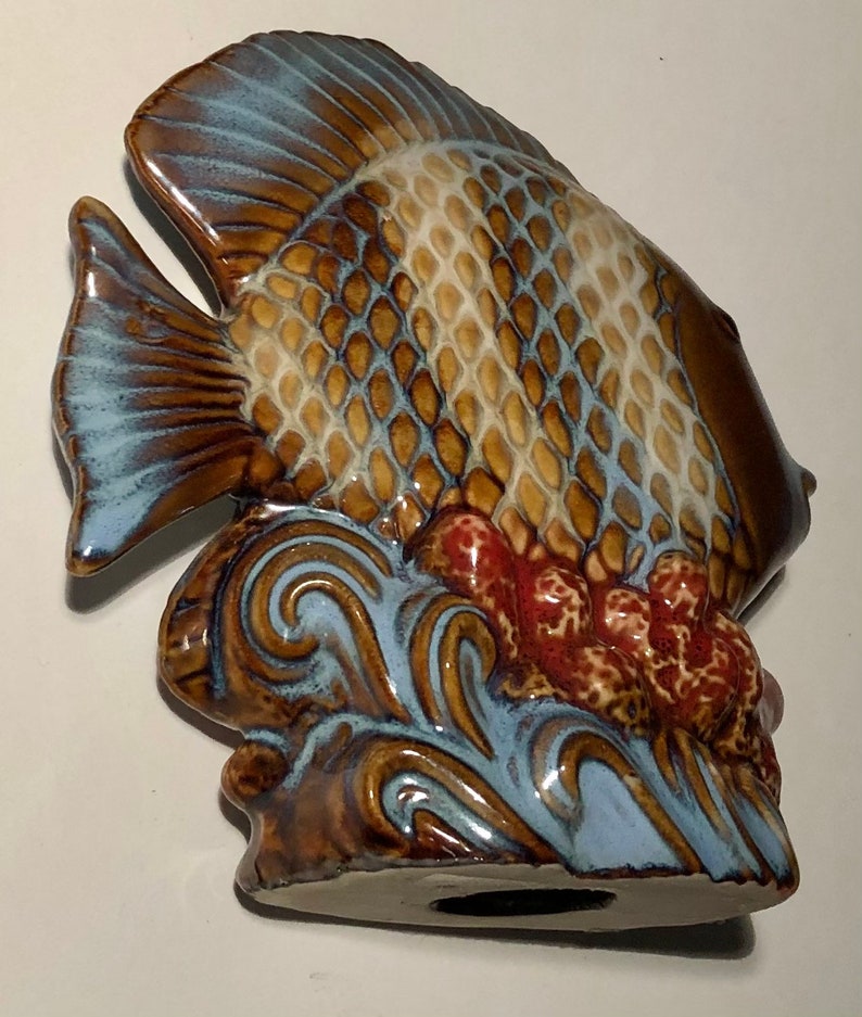 Lusterous Small Ceramic Fish Figurine Fish Swimming Waves Red | Etsy