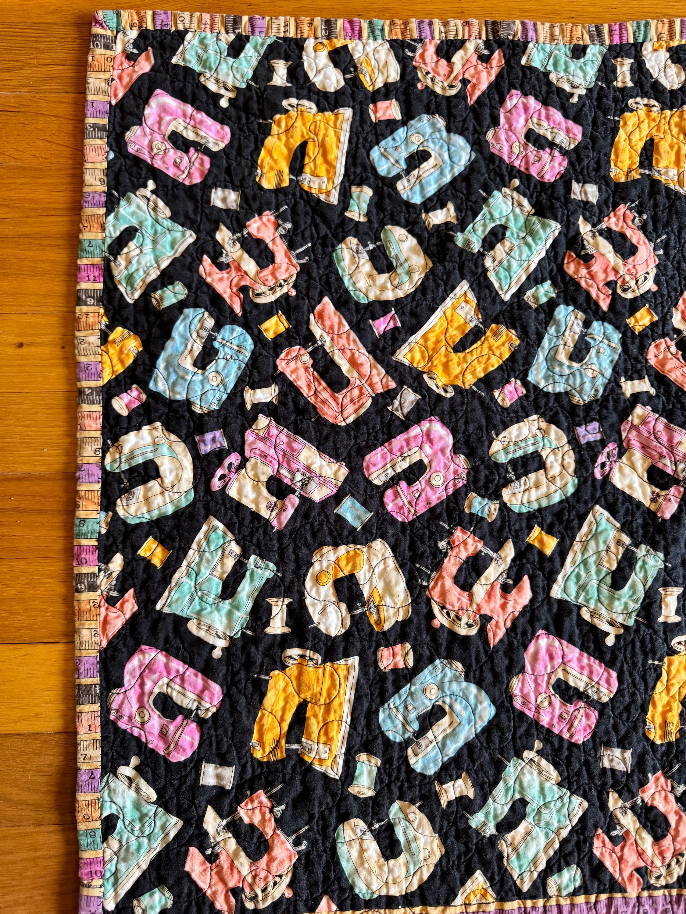 Bright Whimsical Machine Quilt Throw Blanket Wall Hanging Sewing Party ...