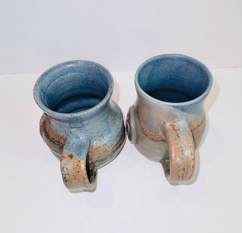 Gorgeous Pair of Matching Hand Built Ceramic Mugs Drip Glaze Earthtones ...