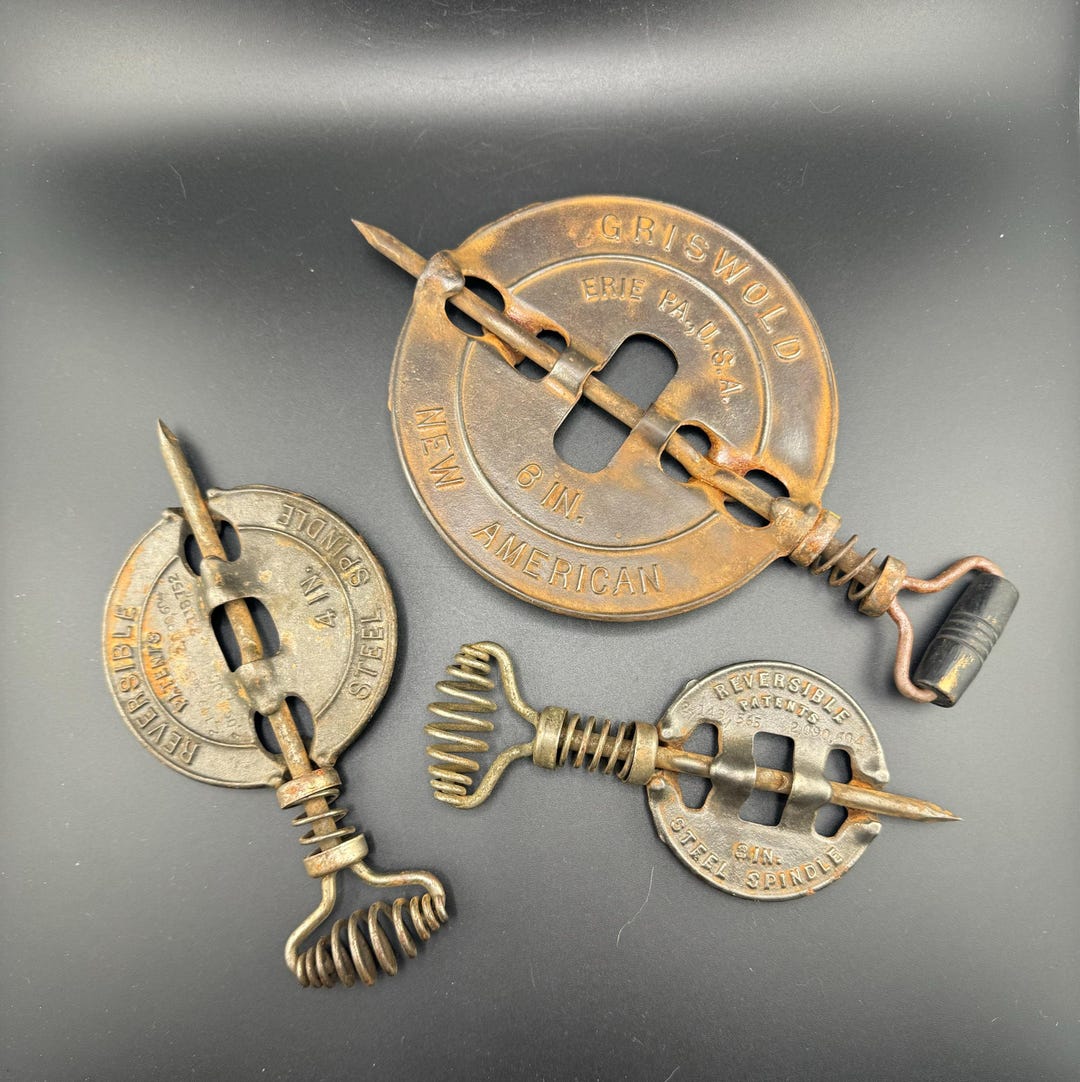 3 Antique Griswold Reversible Steel Spindles New American Erie PA 3-6in ...