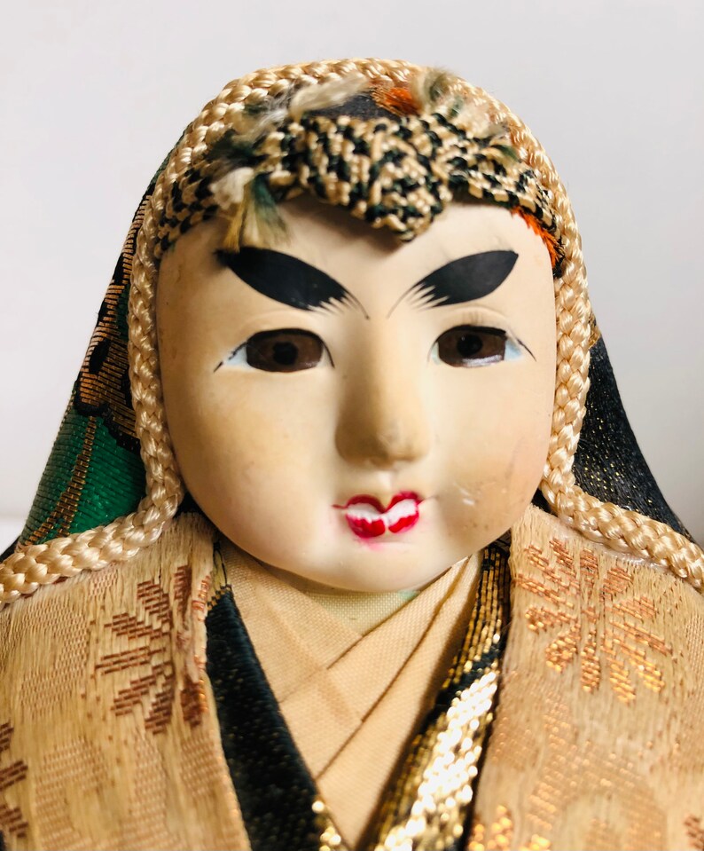 Vtg Japanese Princess Himedaruma Wedding Dolls Gofun Face Roly Poly ...