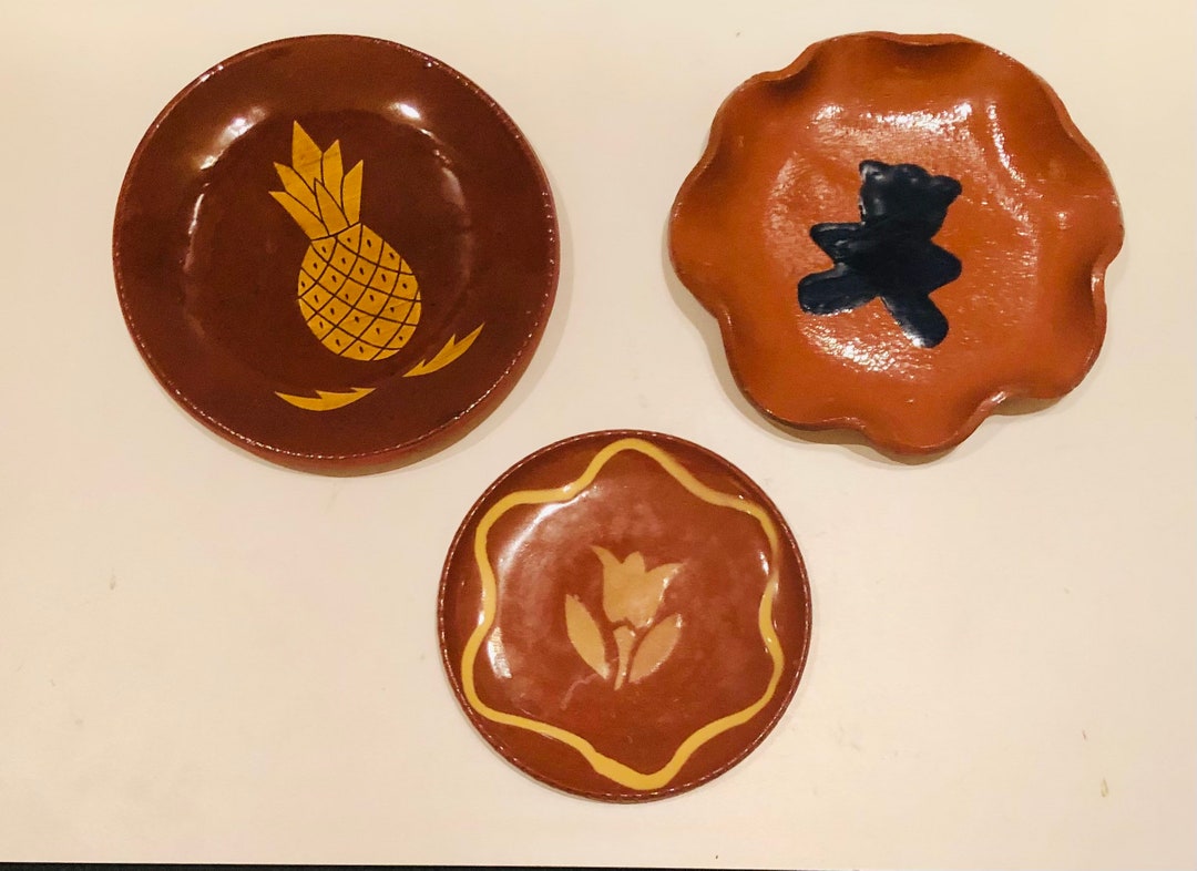 1980s Pennsylvania Redware Dishes Pineapple Tulip Teddy Bear Plates ...