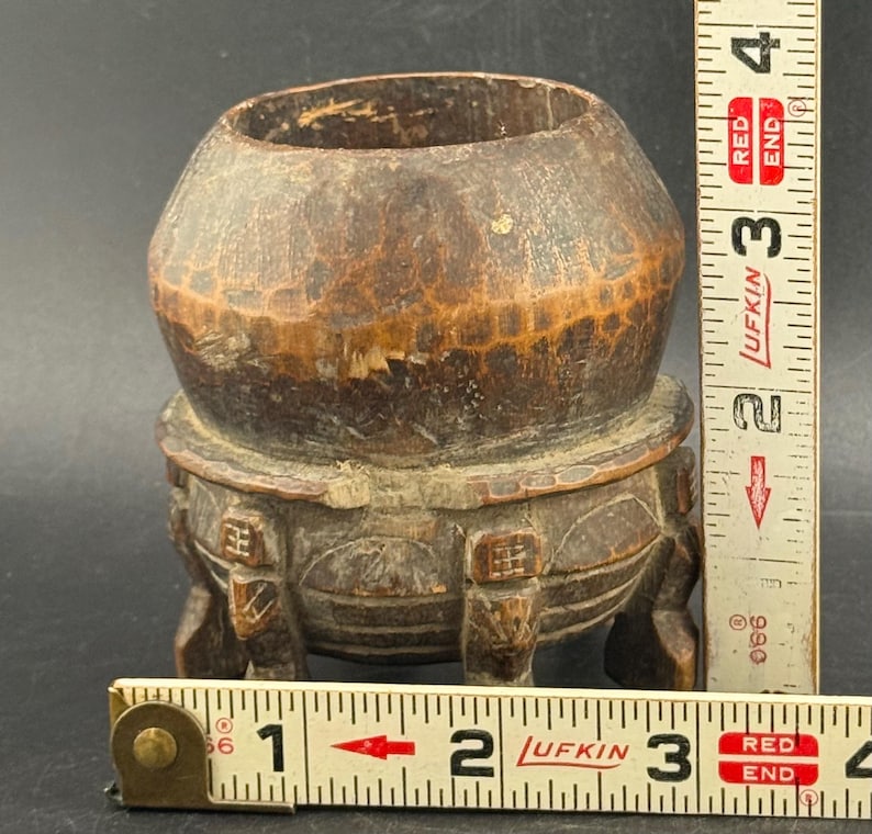 Small Antique African Carved Wood Footed Bowl Offering Cup Tribal Folk ...