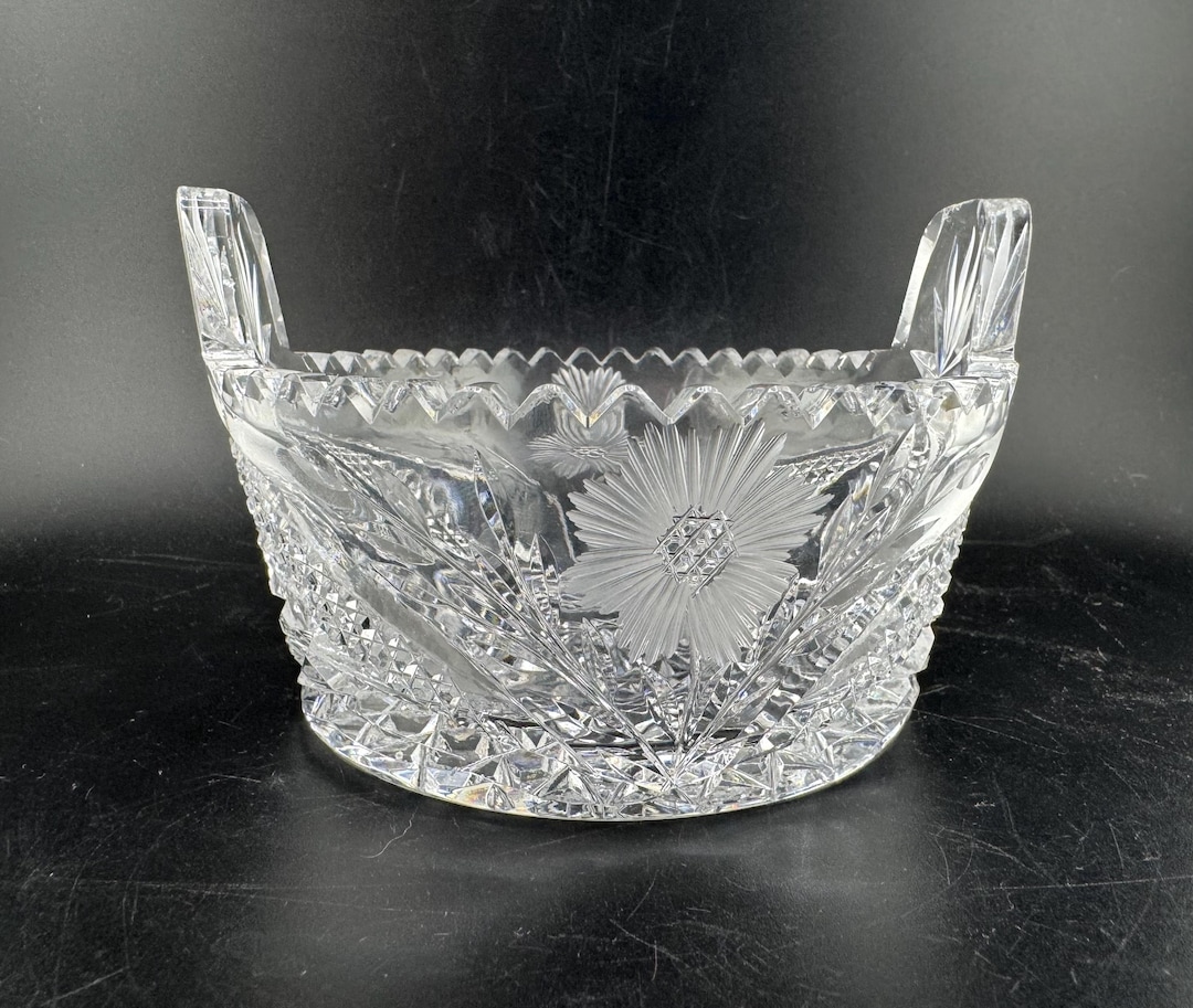 Small Antique Cut Crystal Nut Bowl Snack Dish Ice Bucket American ...