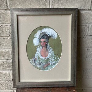 Original Vintage Pastel Painting of Wealthy Lady in Feather Plumed Hat ...