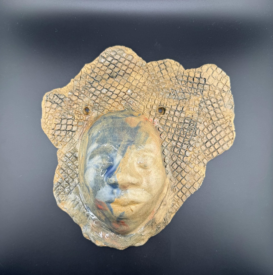 Vintage Hand Sculpted Face Stunning Ceramic Mask Wall Hanging Realistic ...