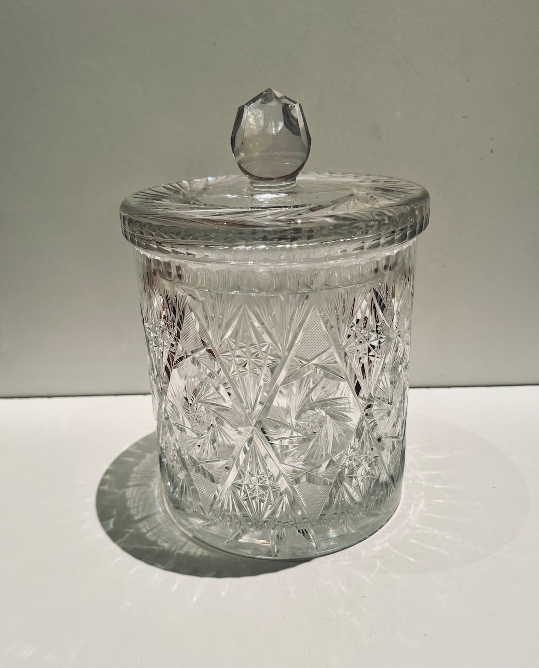 Heavy Antique Brilliant Cut Hobstar Pinwheel Crystal Biscuit Barrel ...