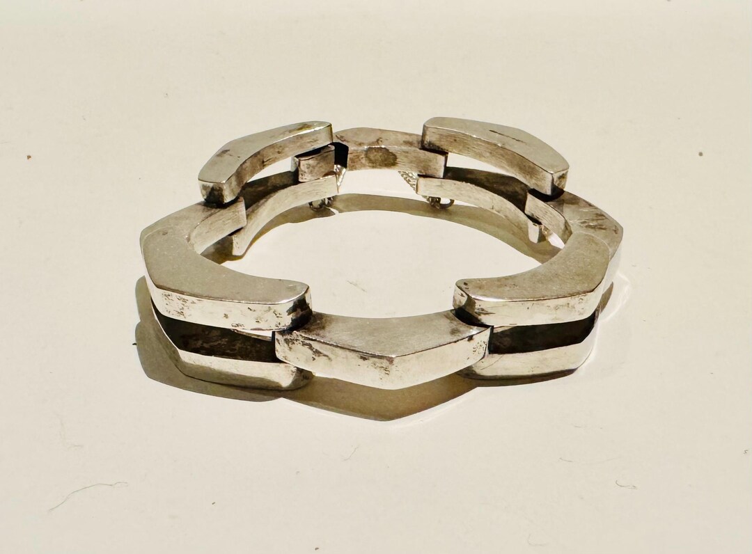 Vintage Mexico Silver Postmodern Art Deco Machine Age Bracelet Sleek ...