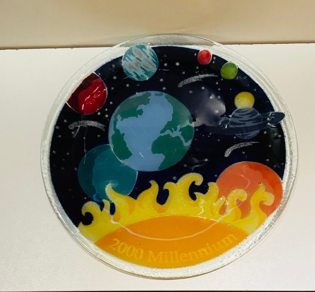 Vintage Celestial Fused Glass Platter Wall Art or Serving Plate Earth ...