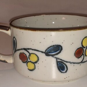 Vintage Stoneware Ceramic Soup Chowder Mug Hand Painted Berries and ...