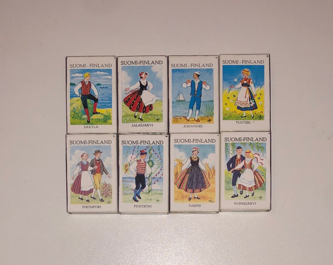 Vintage Finnish Matchbox Set of 8 Piirrokset Made in Turku Finland Alli ...