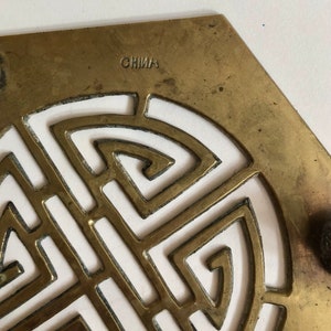 Vintage Brass Chinese Trivet Chinese Shou Symbol Longevity Symbol Six ...