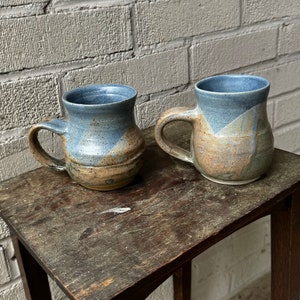 Gorgeous Pair of Matching Hand Built Ceramic Mugs Drip Glaze Earthtones ...