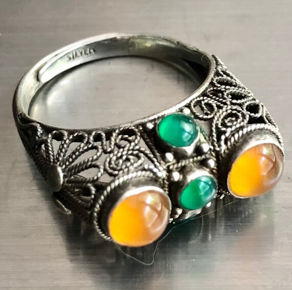 Art Deco Chinese Filigree Ring Silver Filigree Carnel… - Gem