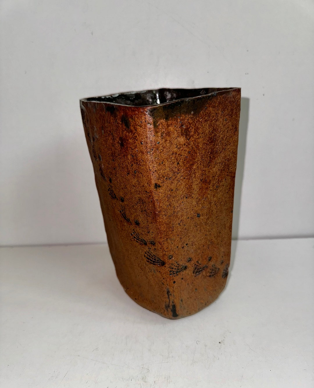 Gorgeous Hand Built Studio Pottery Large Square Vase W Sgraffito ...