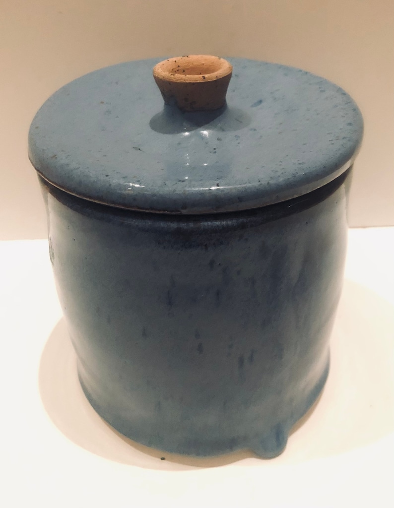 Vintage Studio Artist Cornflower Blue Ceramic Trinket Box Hippie Boho ...