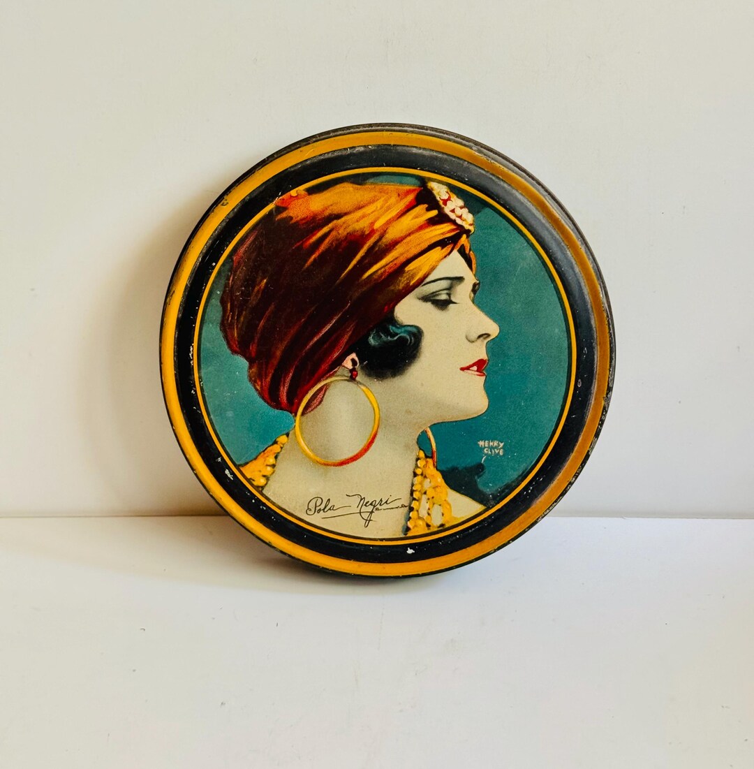 Antique Art Deco Flapper Girl Pola Negri Canco Beautebox Round Tin ...