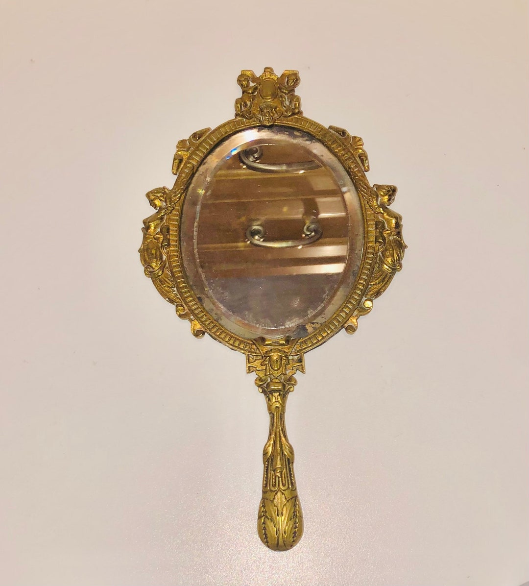 Ornate Antique Victorian Brass Victorian Hand Mirror or Miniature Wall ...