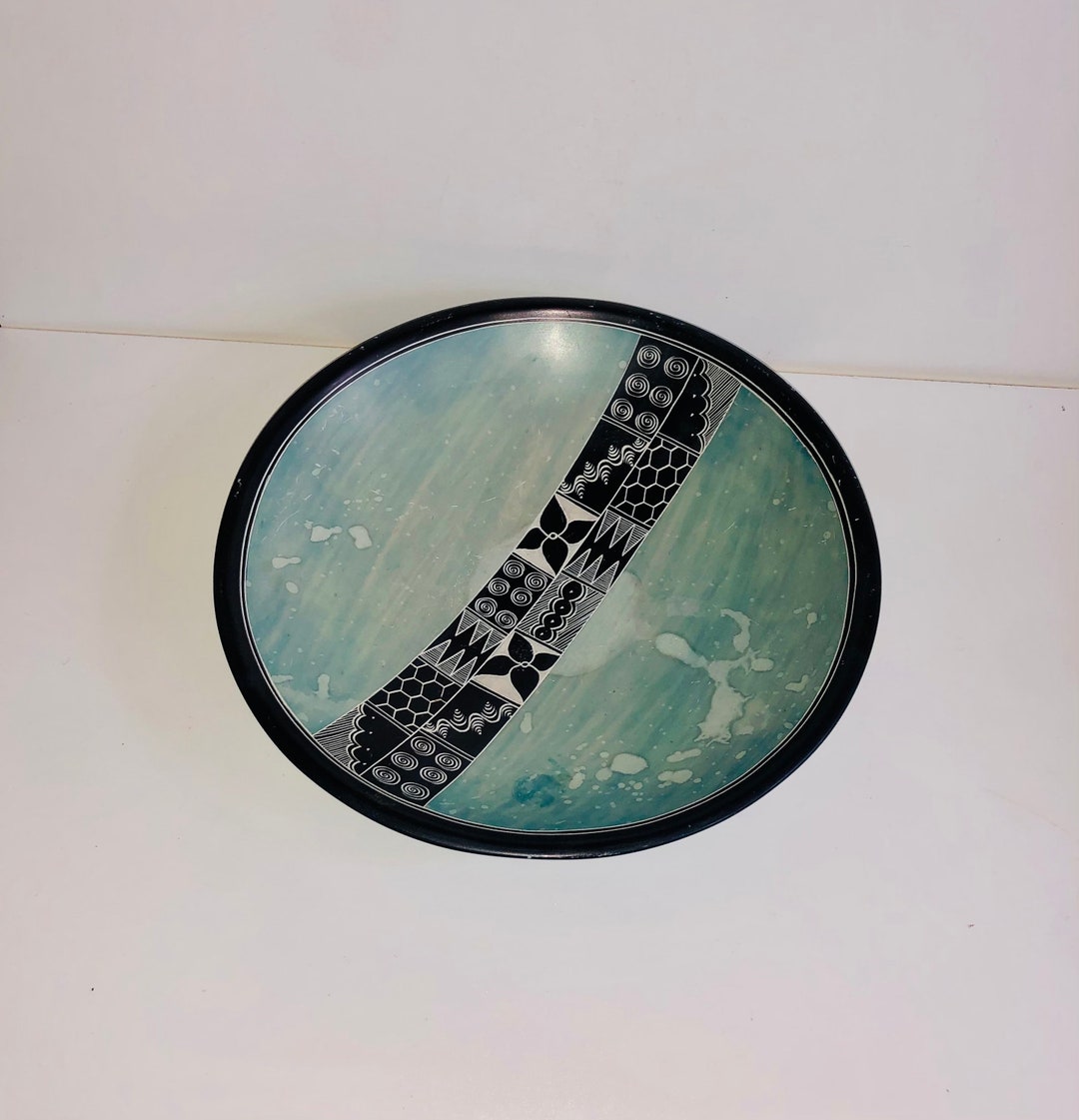 Large Vintage Carved Kisii Soapstone Shallow Trinket Bowl Geometric ...