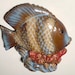 Lusterous Small Ceramic Fish Figurine Fish Swimming Waves Red Coral ...