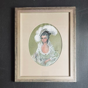 Original Vintage Pastel Painting of Wealthy Lady in Feather Plumed Hat ...