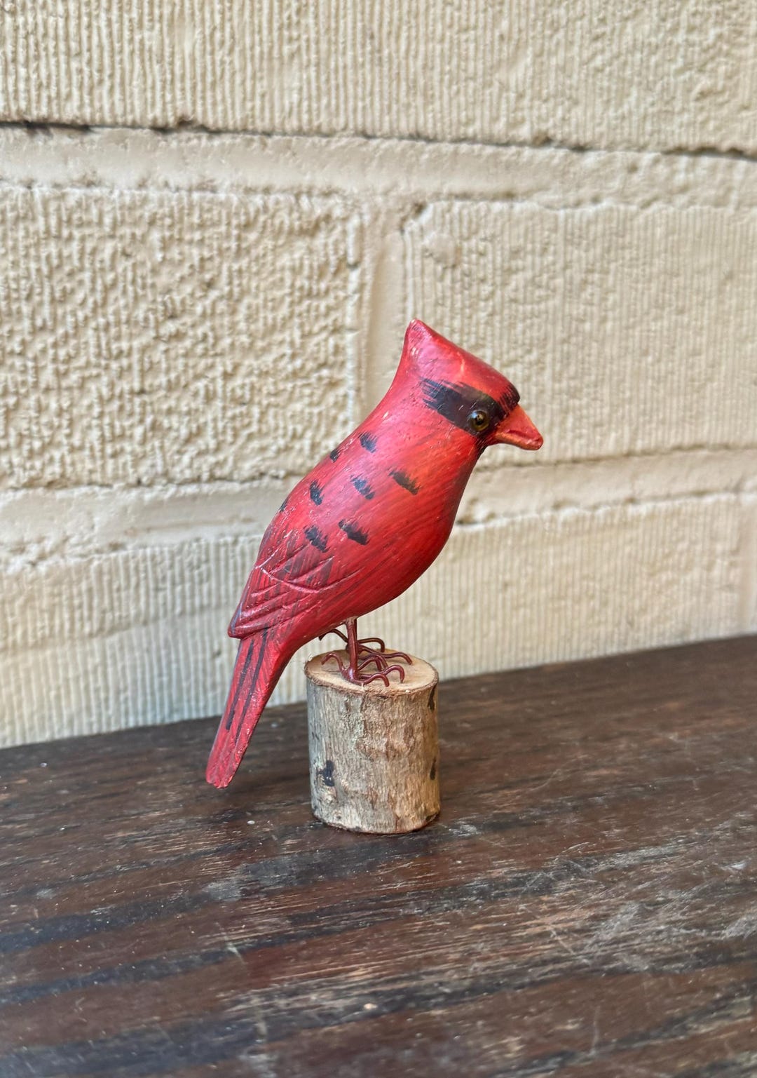 A Kent Miniature Folk Art Cardinal Sculpture Tiny Carved Bird Rustic ...