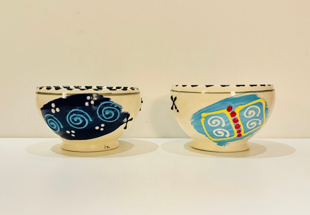PAIR Polly the Potter Artist Signed Studio Cereal Soup Bowl Whimsical ...
