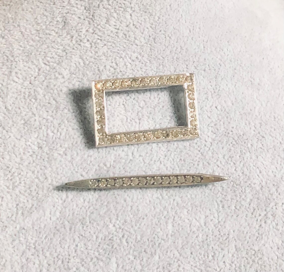 Pair Art Deco Sterling Silver Paste Bar Pin Brooches Rectangular Lapel ...