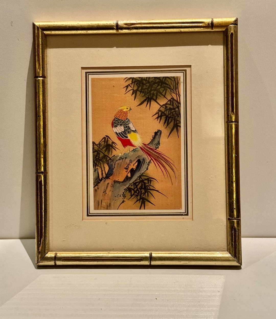 Small Vintage Asian Bird Painting on Silk in Bamboo Frame Catalda Fine ...